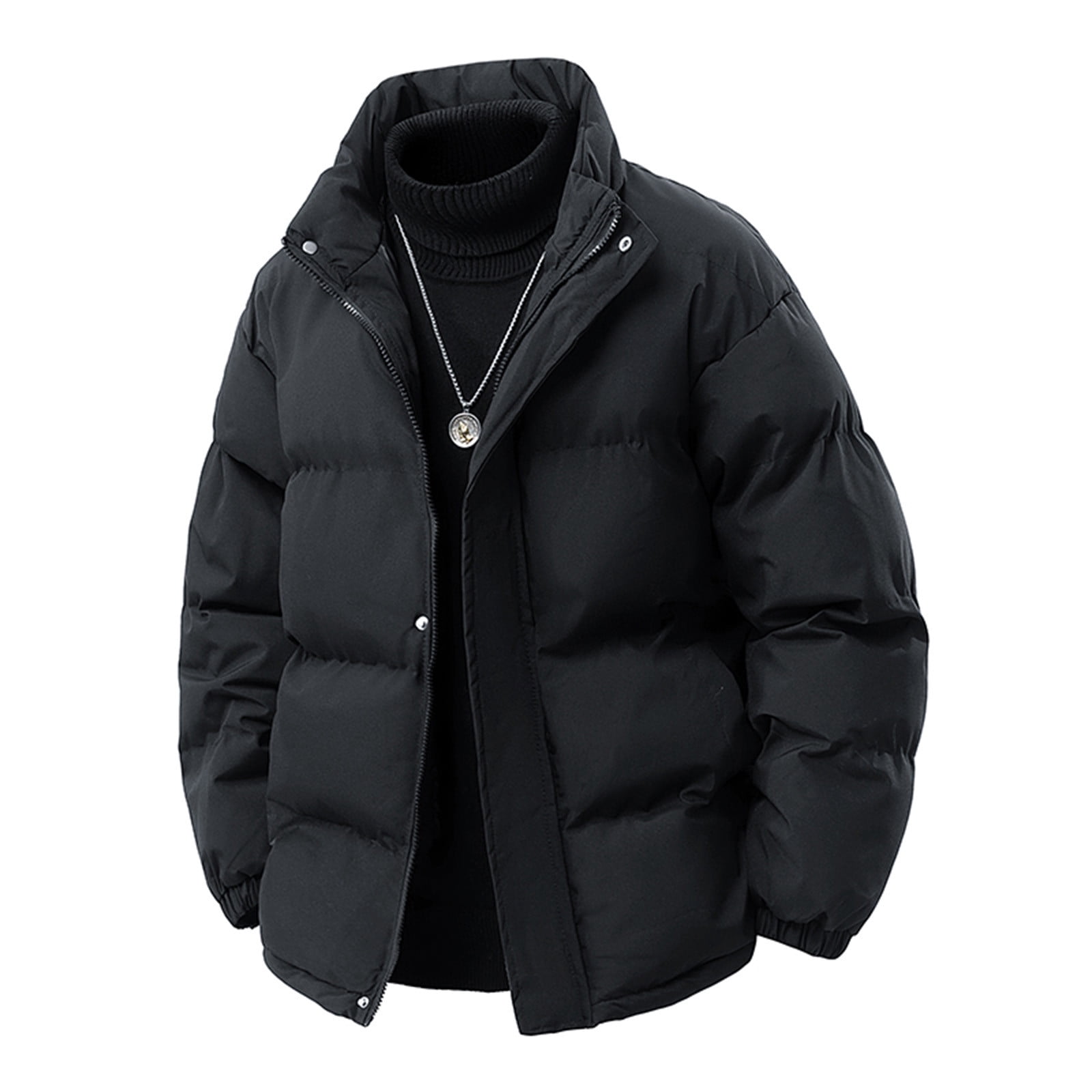 bbymog Jackets for Men Stand Up Collar Long Sleeve Down Jacket Solid ...