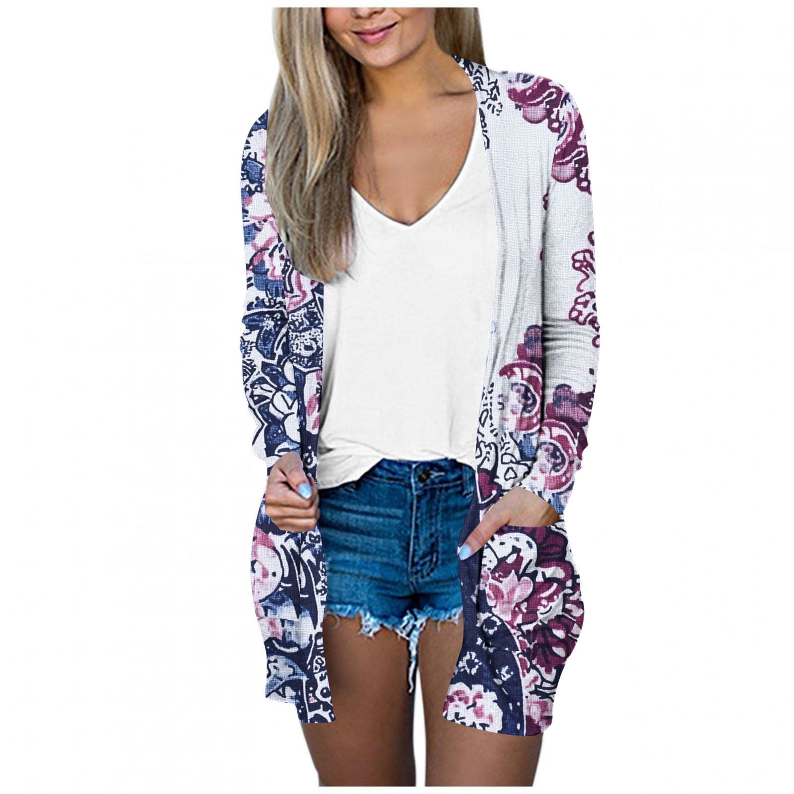 bbymog Long Sleeve Cardigans for Women Open Front Lightweight Cardigan ...