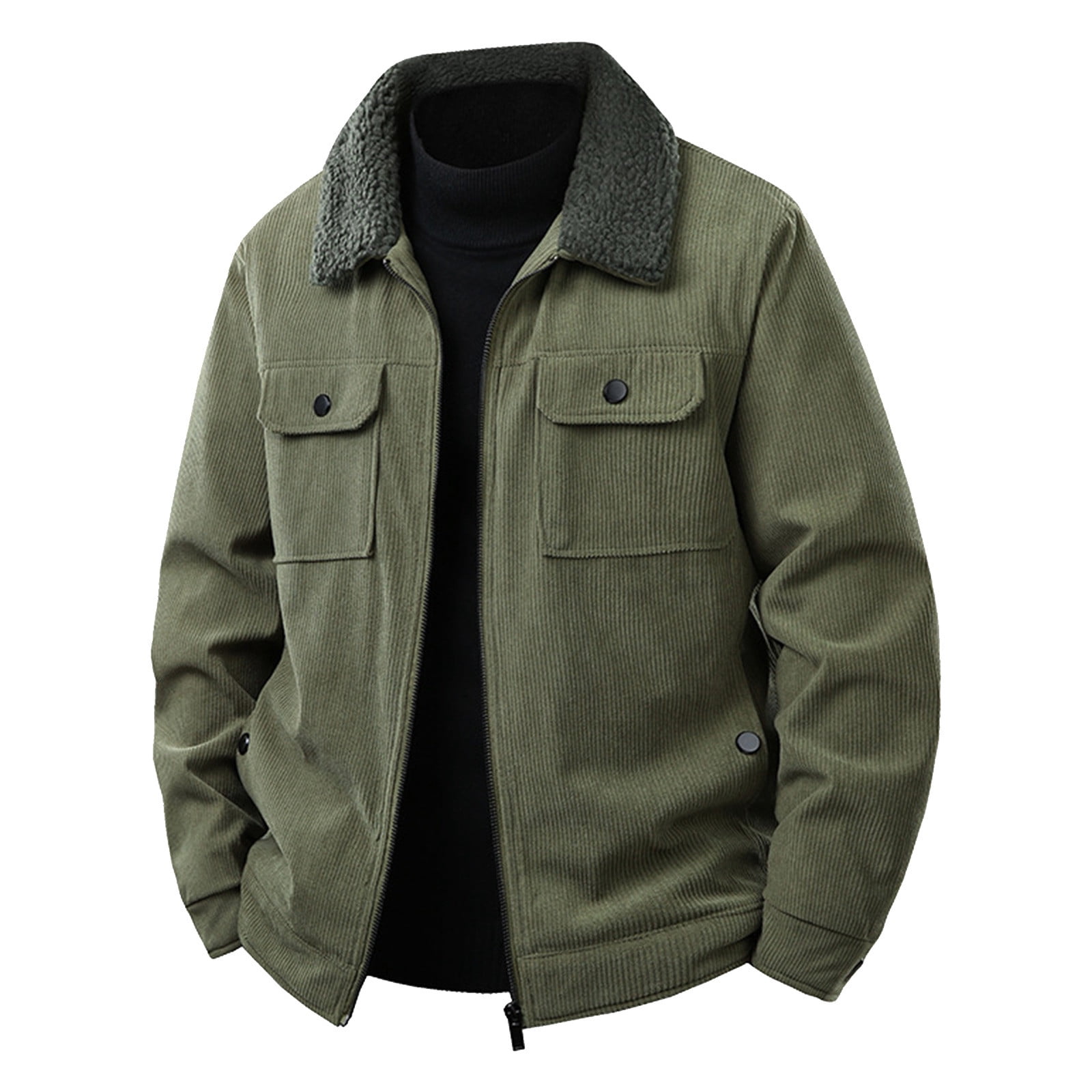 bbymog Men's Clothing Solid Color Turn Down Collar Thick Corduroy ...