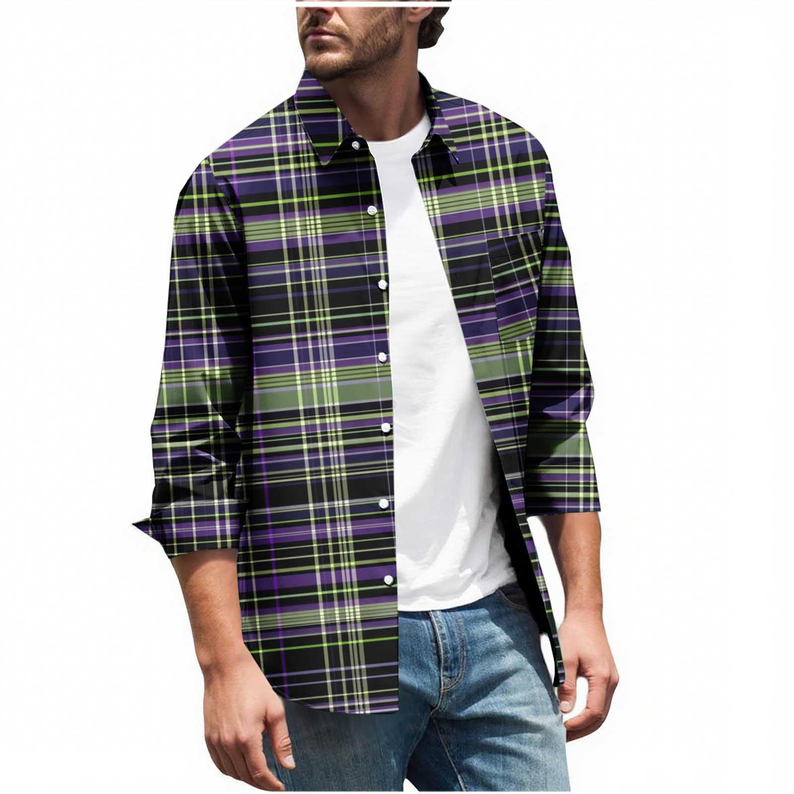 bbymog Men's Shirts Fashion Long Sleeve Turn Down Collar Casual Blouse ...
