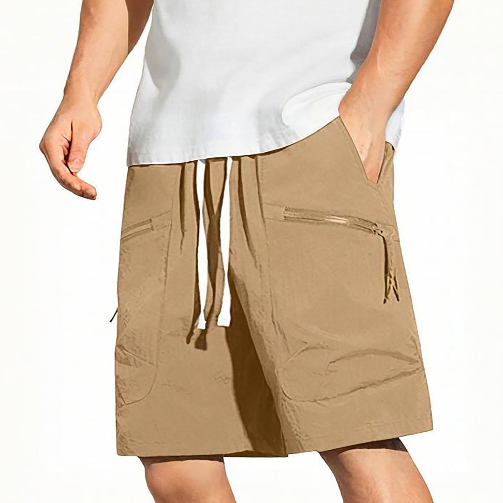 bbymog Mens Drawstring Shorts Solid Color Elastic Waist Plus Size ...