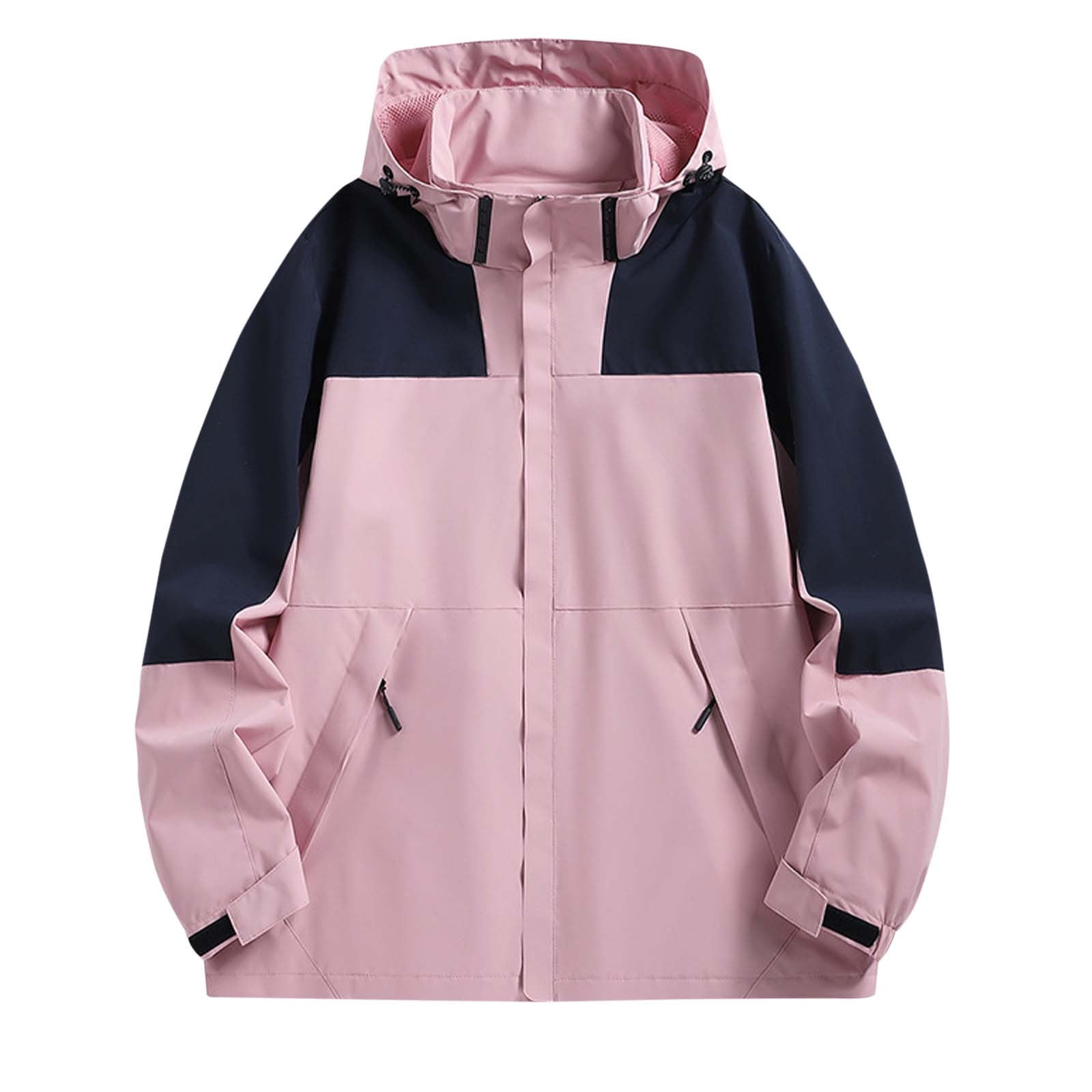 bbymog Mens Rain Jacket Patchwork Long Sleeve Windproof Outdoor Sport ...