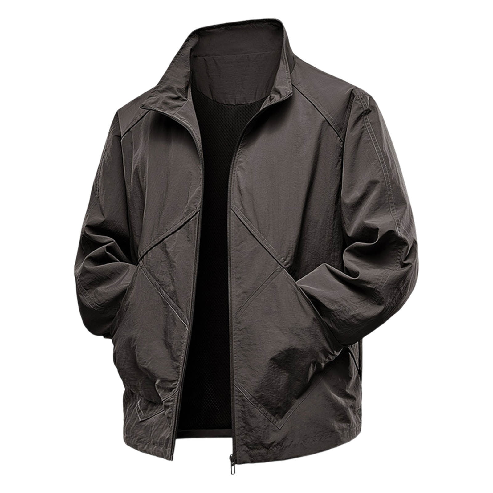 bbymog Mens Rain Jacket Stand Up Collar Long Sleeve Raincoat Outdoor ...