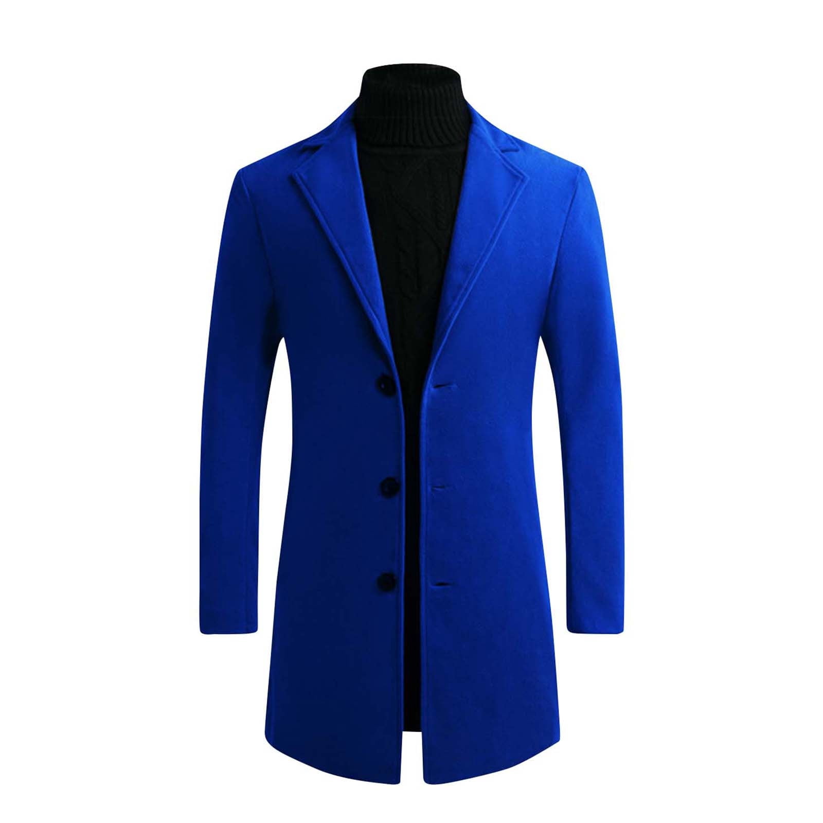 bbymog Trench Coat Men Turn Down Collar Solid Color Overcoat One ...