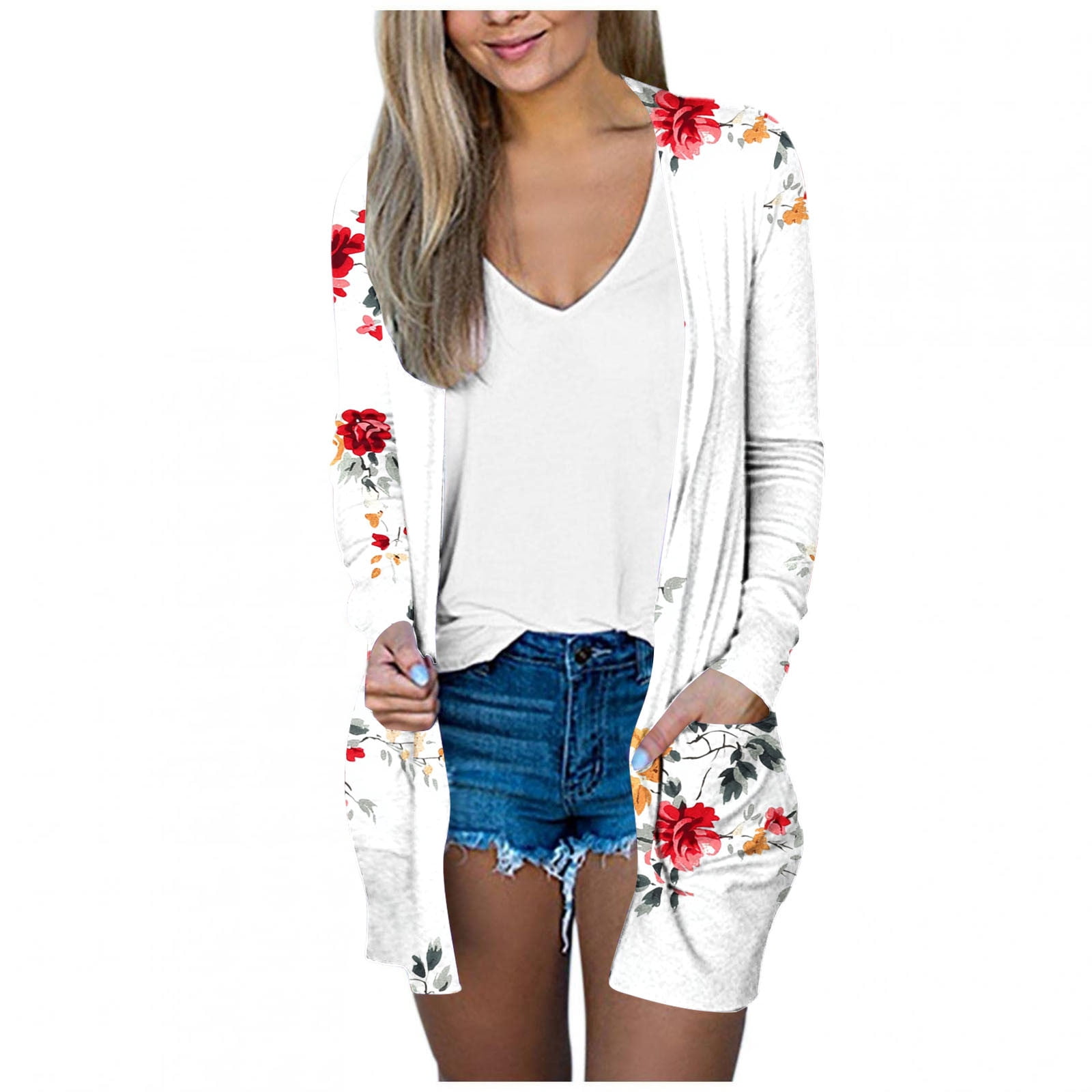 bbymog White Cardigan for Women Long Sleeve Lightweight Cardigan with ...