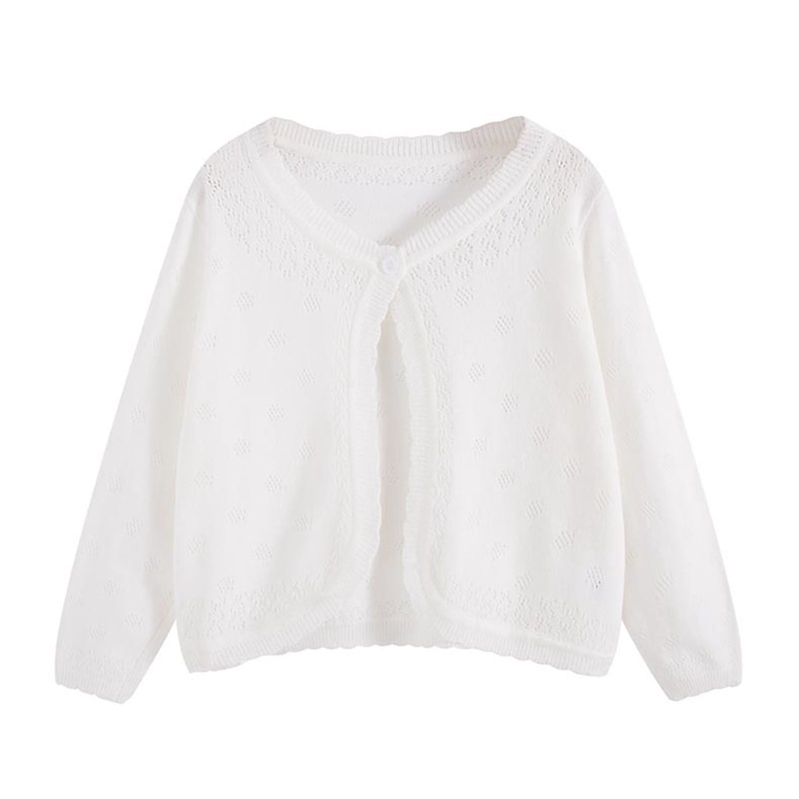 bbymog White Long Sleeve Cardigan Crewneck Knitted Bolero Shrug for ...
