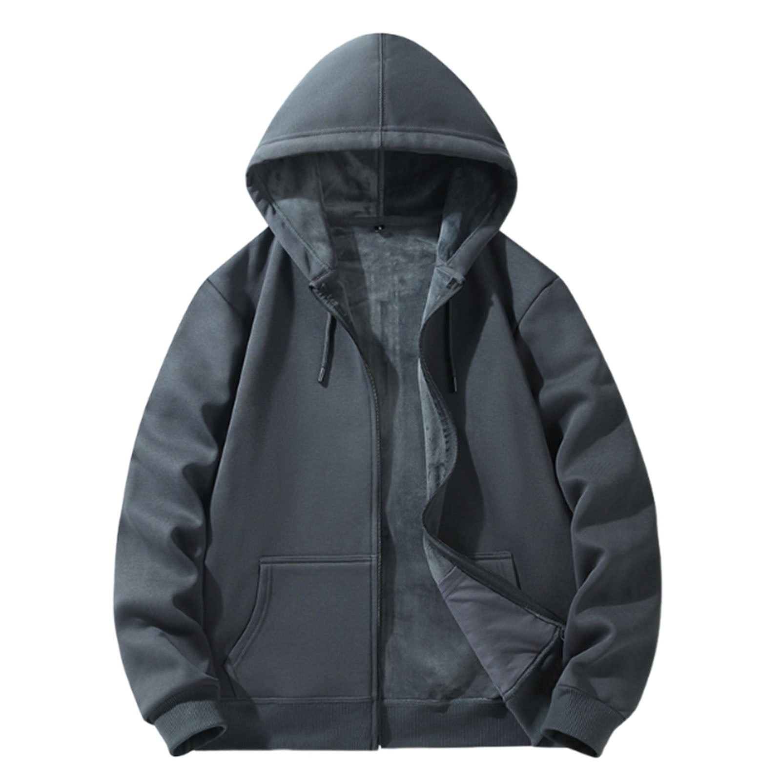 bbymog Winter Jackets for Men Solid Color Full Zip Thick Hooded Jacket ...