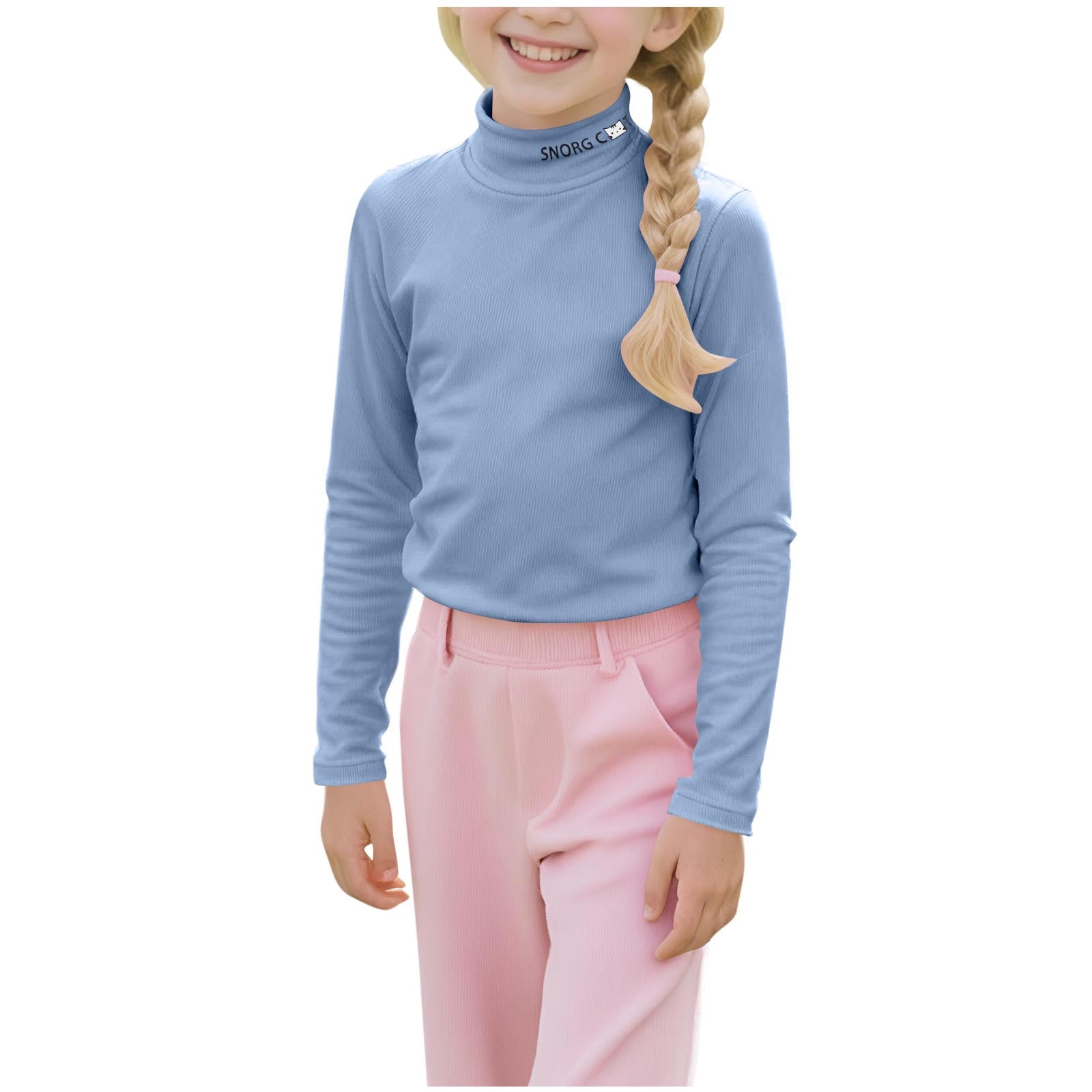 bbymog Winter Warm Girls Tops Solid Color Mock Neck Girls Shirts Casual ...