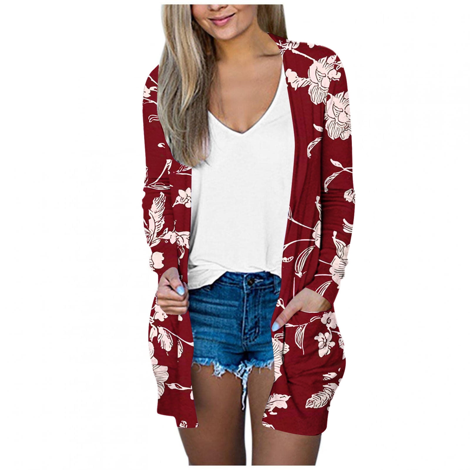 bbymog Women's Long Sleeve Open Front Cardigan with Pockets Casual ...