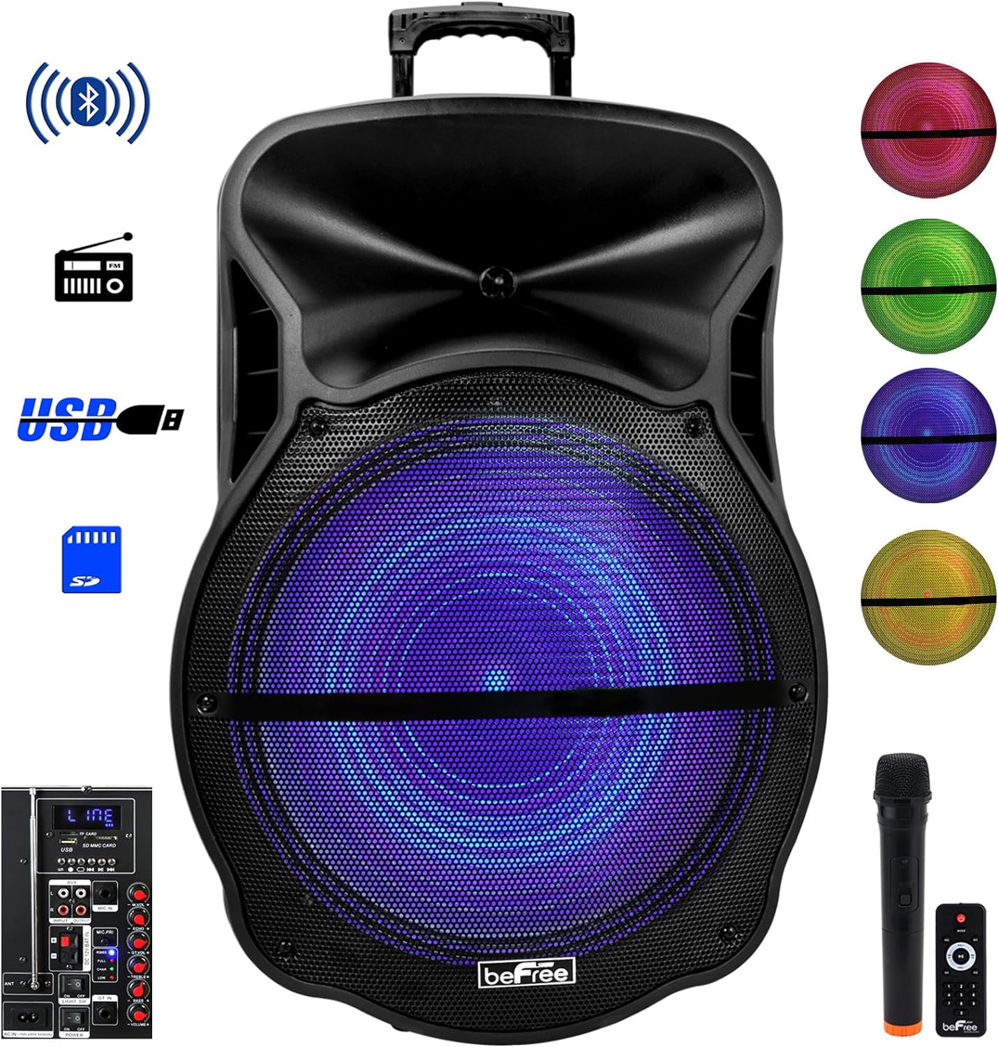 beFree Sound 18 Inch Bluetooth Portable Rechargeable Party Speaker with ...