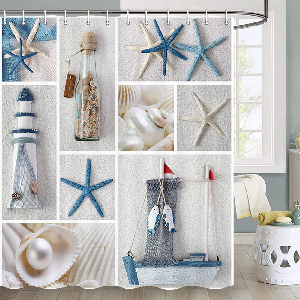 beach Starfish Shower Curtain, Ocean Beach Shower Curtain Seaside 70X70 ...