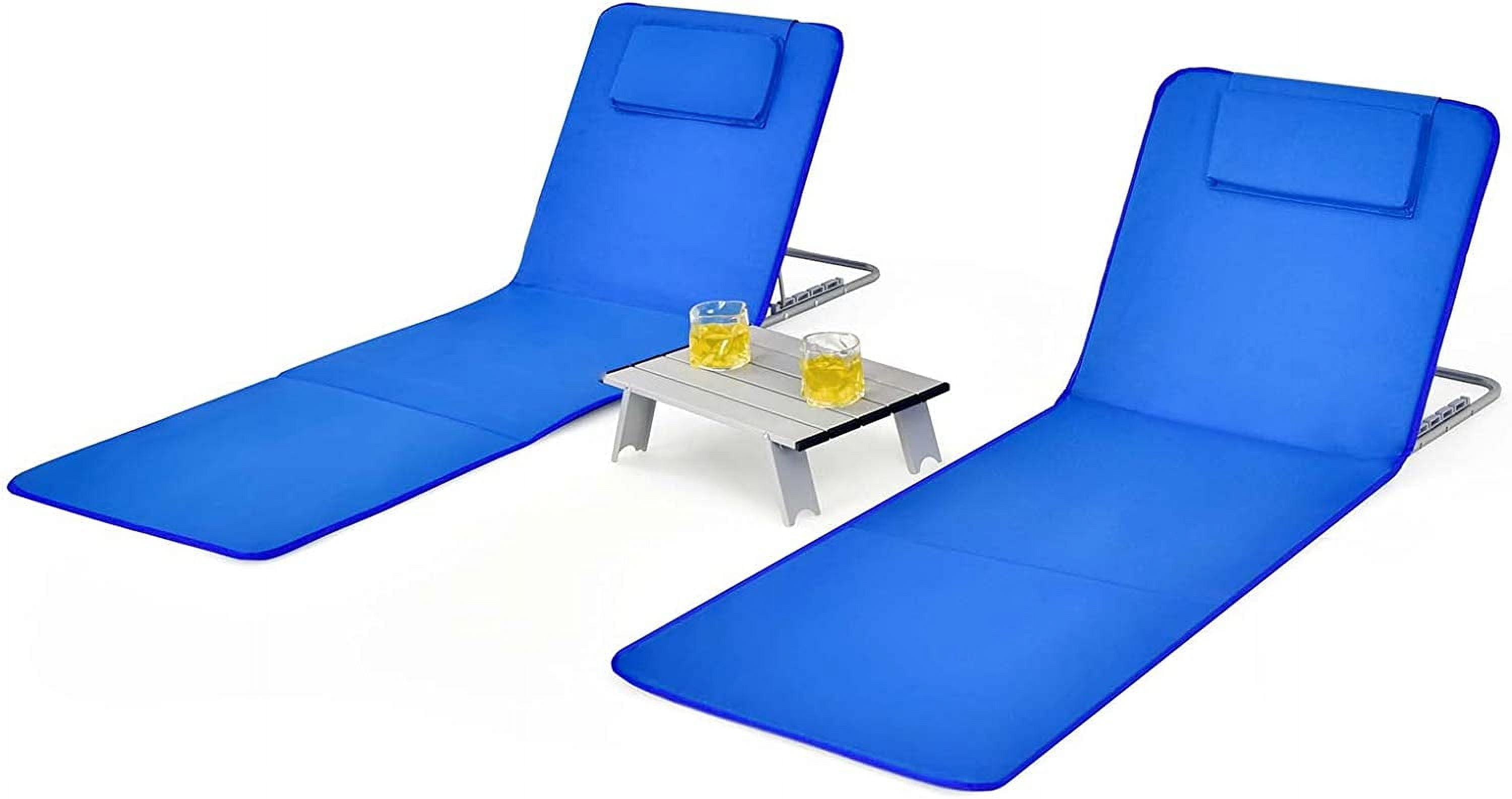 Beach Chairs for Adults 2 Pack Set with Side Table, Folding Lounge ...