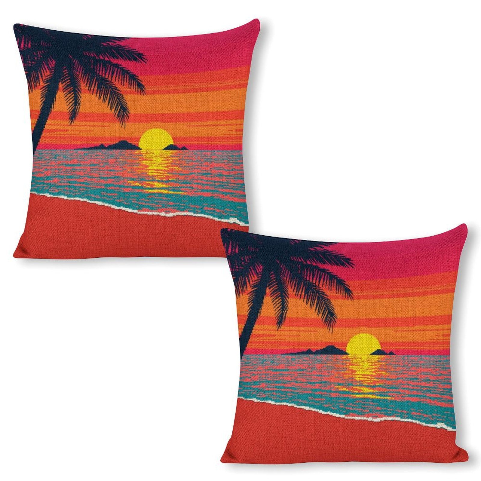 beach palm tree sunset Linen toss pillowcase Decoration pillowcase Gift ...