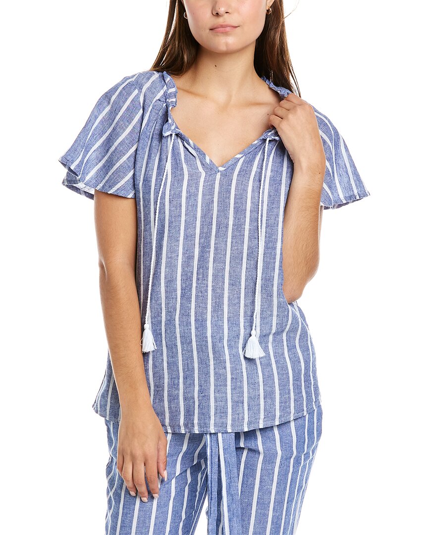 Beachlunchlounge Womens Remi Linen Blend Top Xs Blue