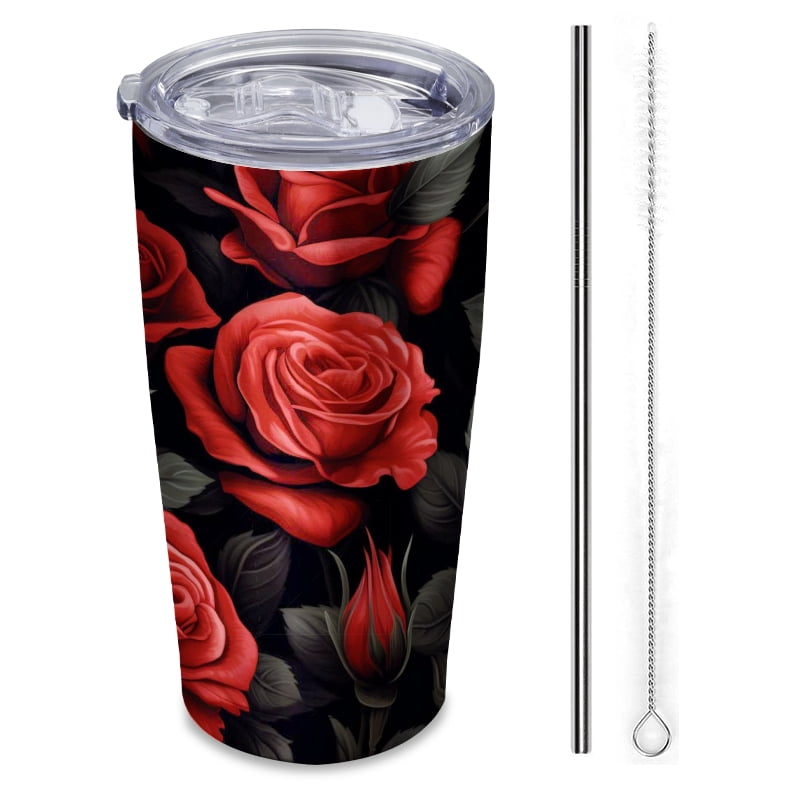 beautiful red Rose flowers on black background Insulated Travel Tumbler ...
