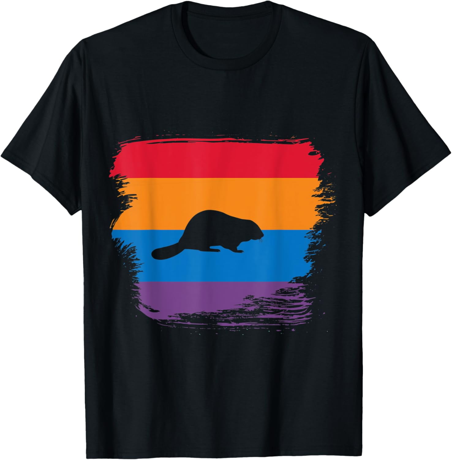 beaver Shadow silhouette with colorful Flag T-Shirt men and women can ...