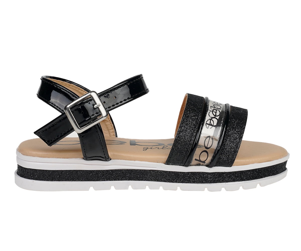 bebe Fashion Sparkly Flat Sandals, Black (Girls') - Walmart.com
