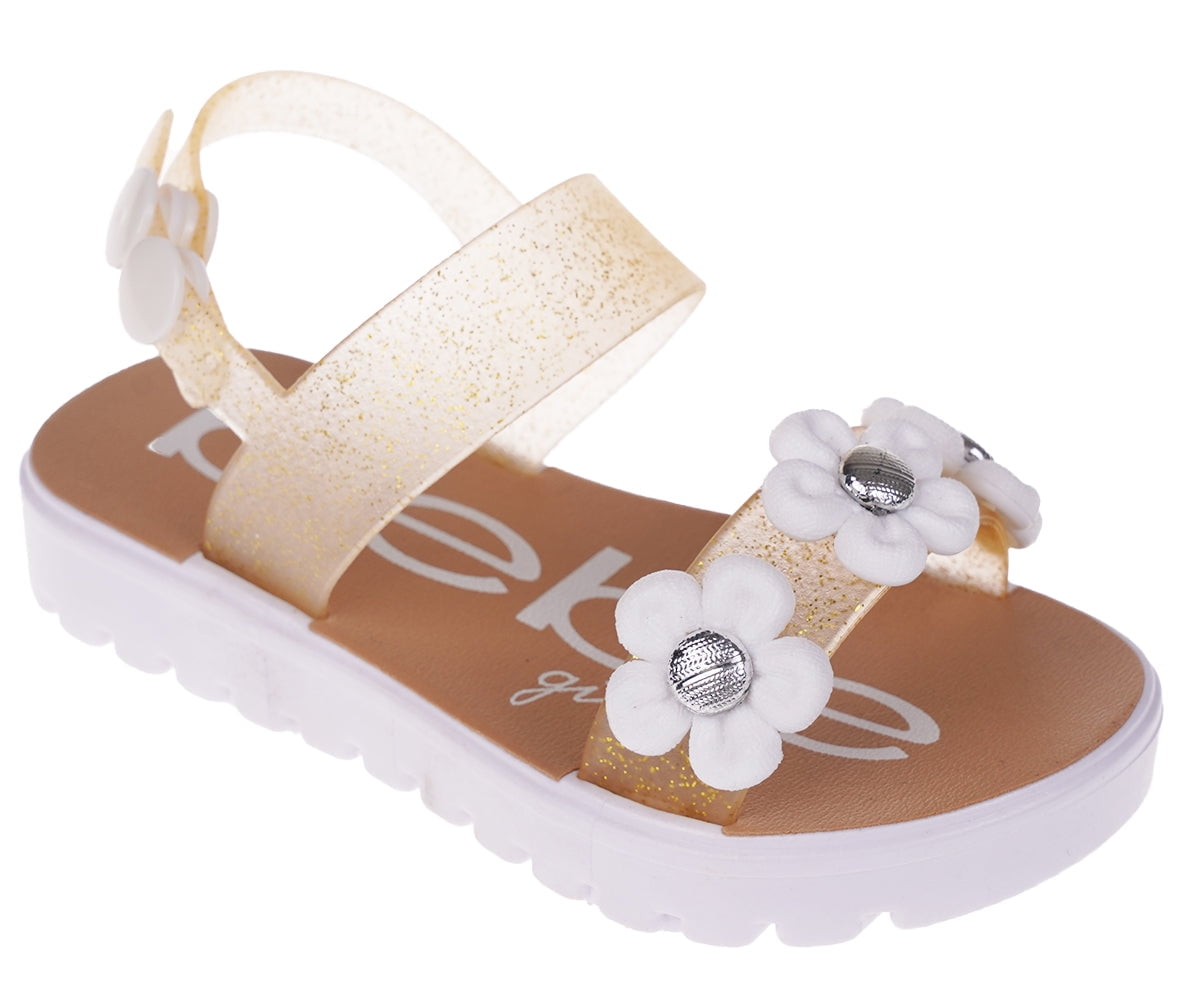 bebe Girl's Colorful Flat Sandal with Flower, Glitters and Other Cute ...