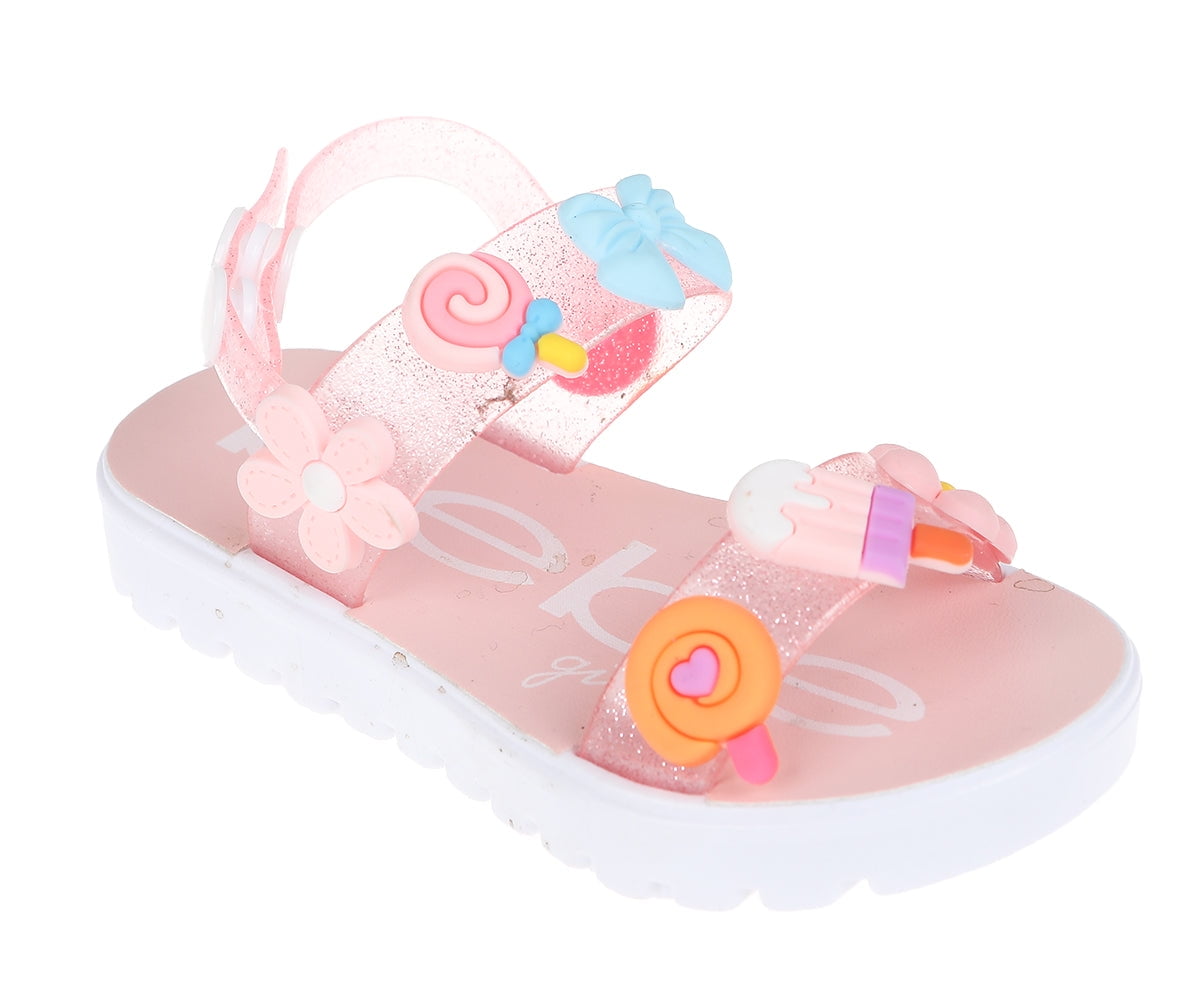 bebe Girl's Colorful Flat Sandal with Flower, Glitters and Other Cute ...