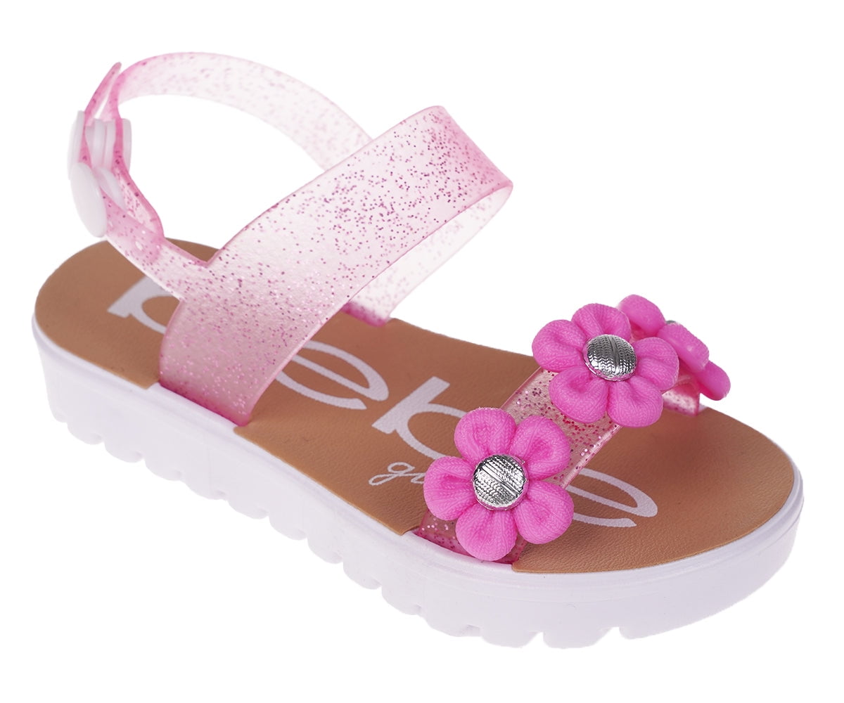 bebe Girl's Colorful Flat Sandal with Flower, Glitters and Other Cute ...