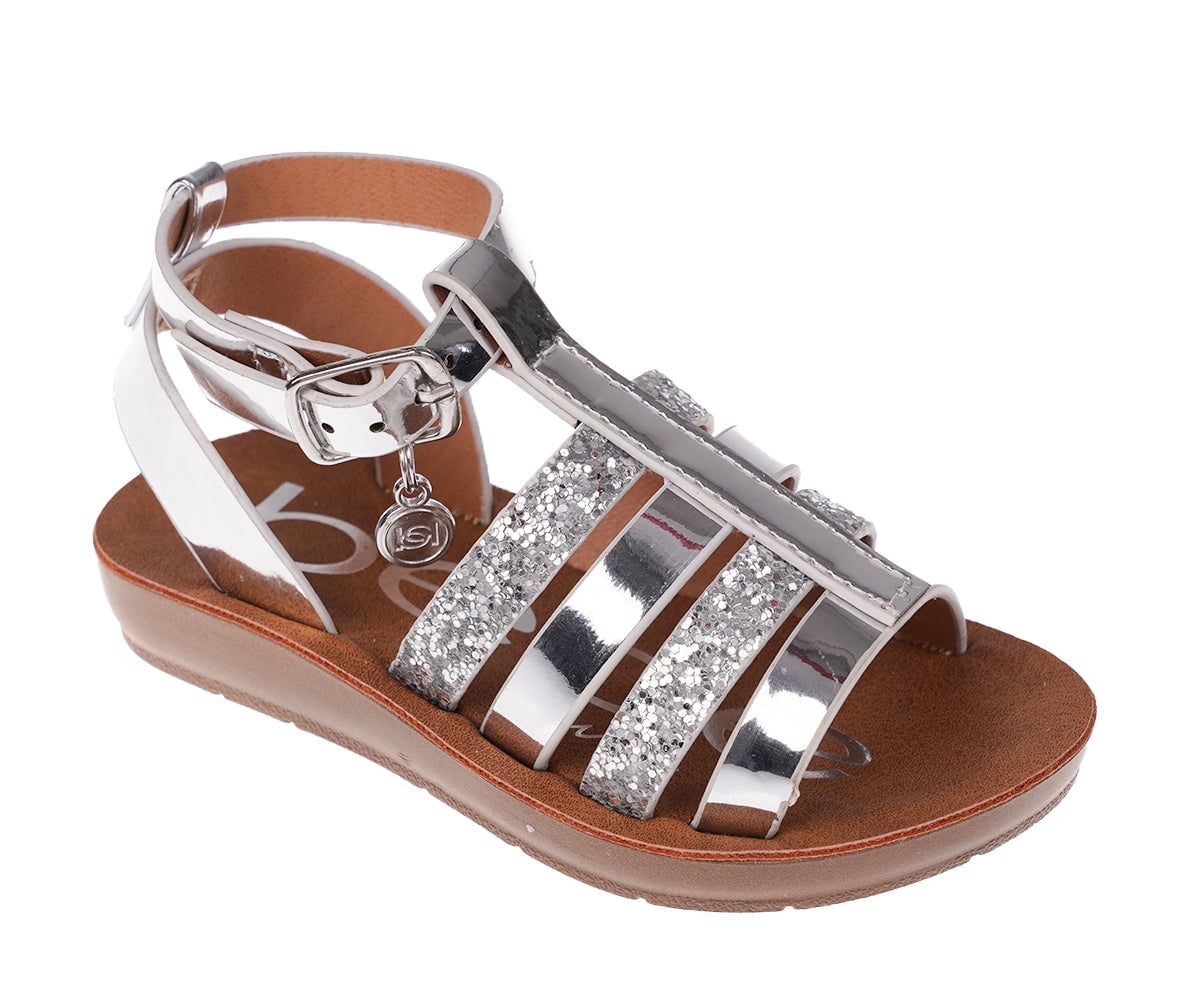 bebe Girl's Shiny Gladiator Flat Sandals with Glittery Strap Design ...