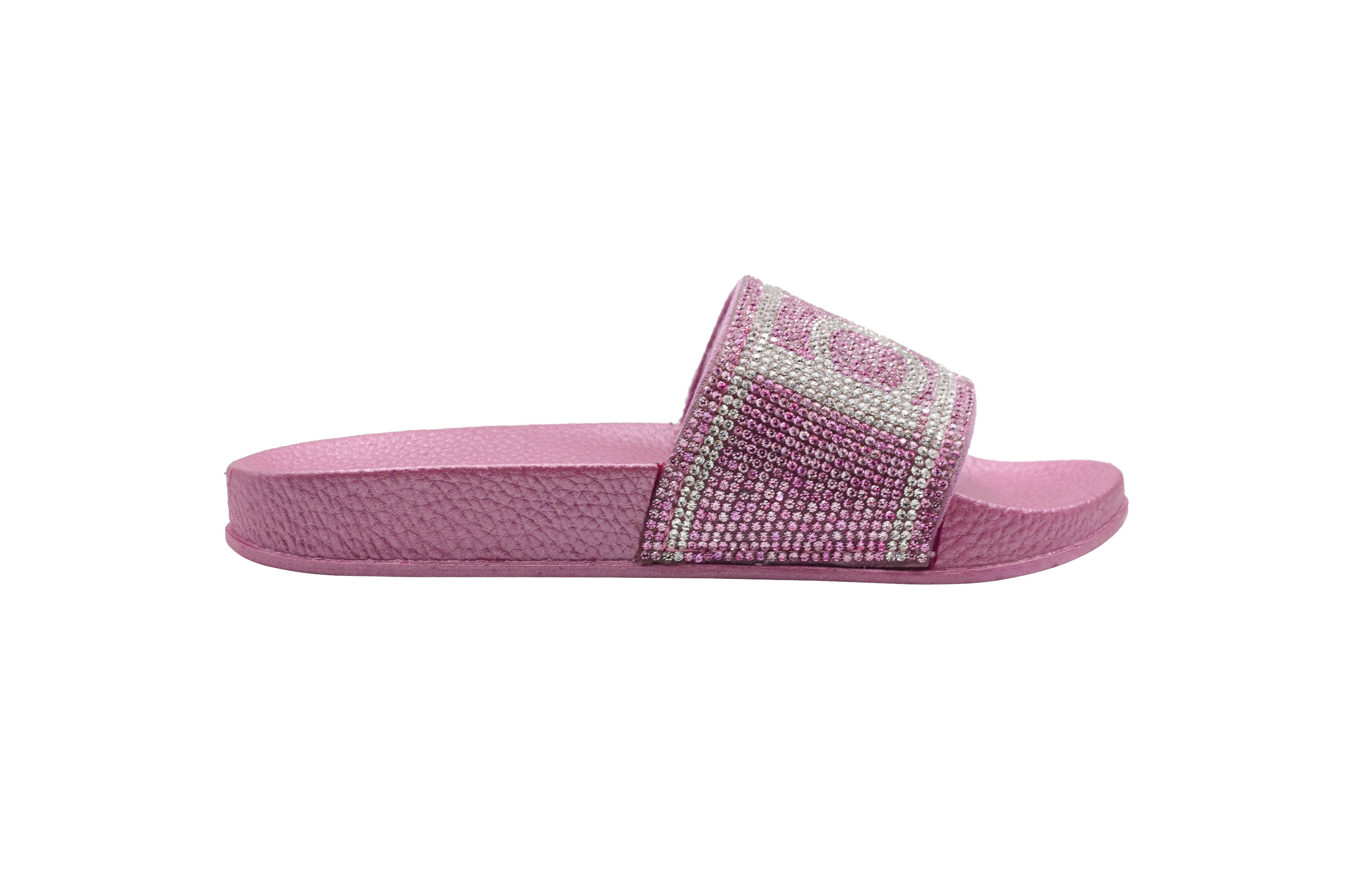 bebe Girls' Big Kid Slip-On Slide Sandals with Rhinestone Logo Strap ...