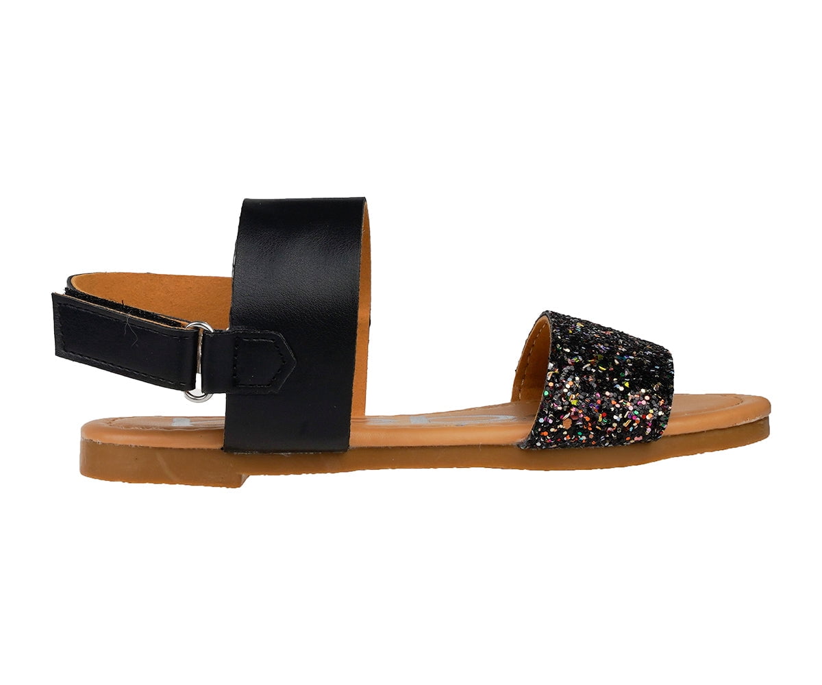 bebe Sparkly Leatherette Flat Strap Sandals, Black (Girls') - Walmart.com