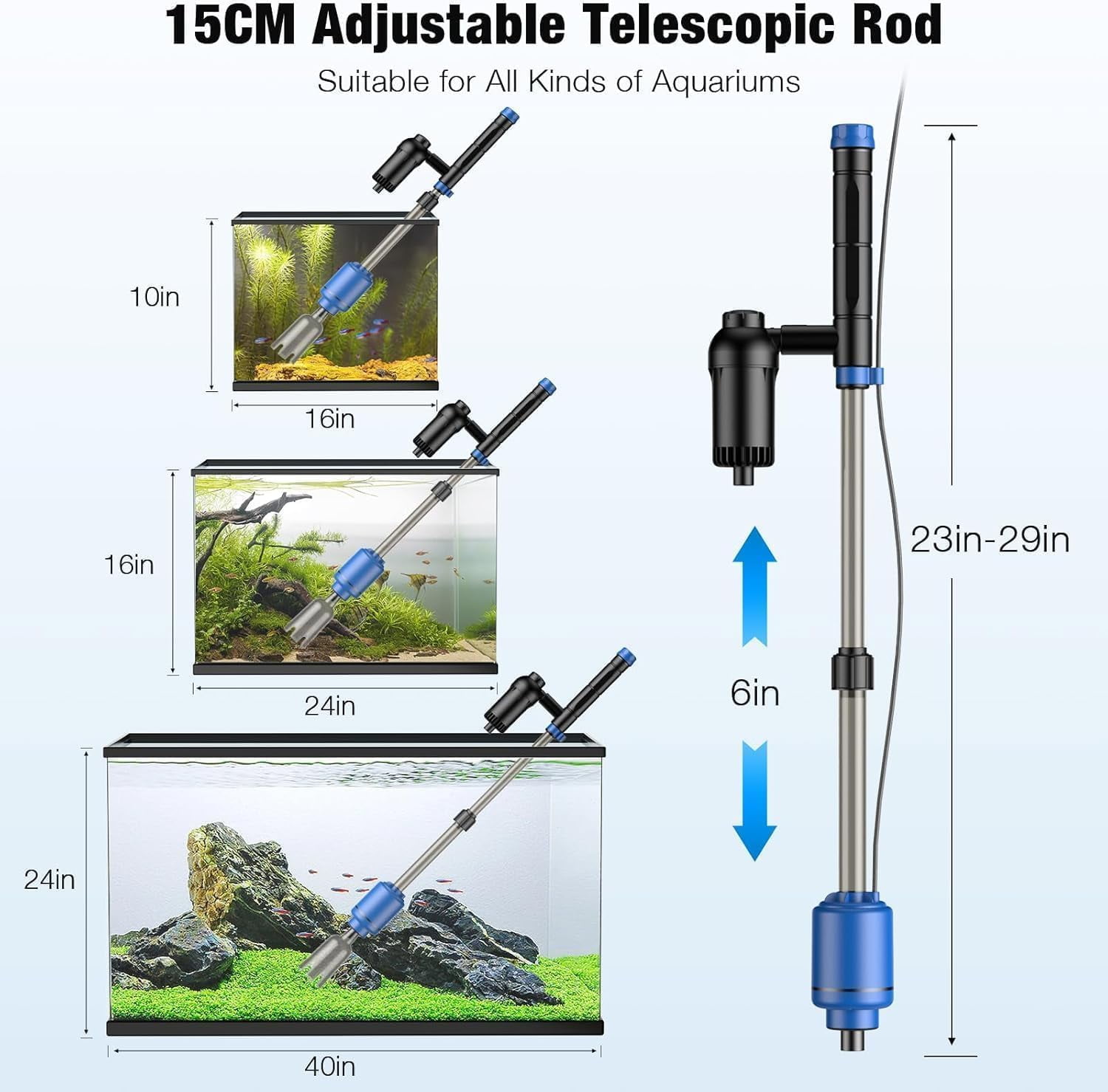 bedee Aquarium Vacuum Gravel Cleaner, 24W Electric Fish Tank Cleaner ...