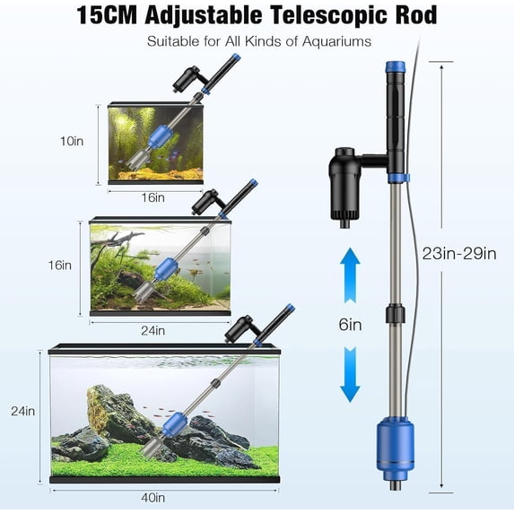 bedee Aquarium Vacuum Gravel Cleaner, 24W Electric Fish Tank Cleaner ...