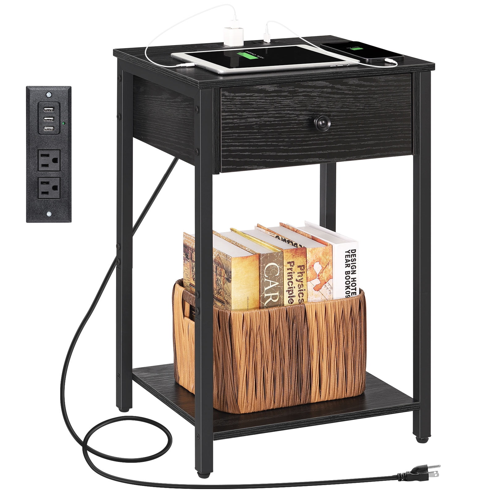 bedside table with charging station and USB interface bedside table ...