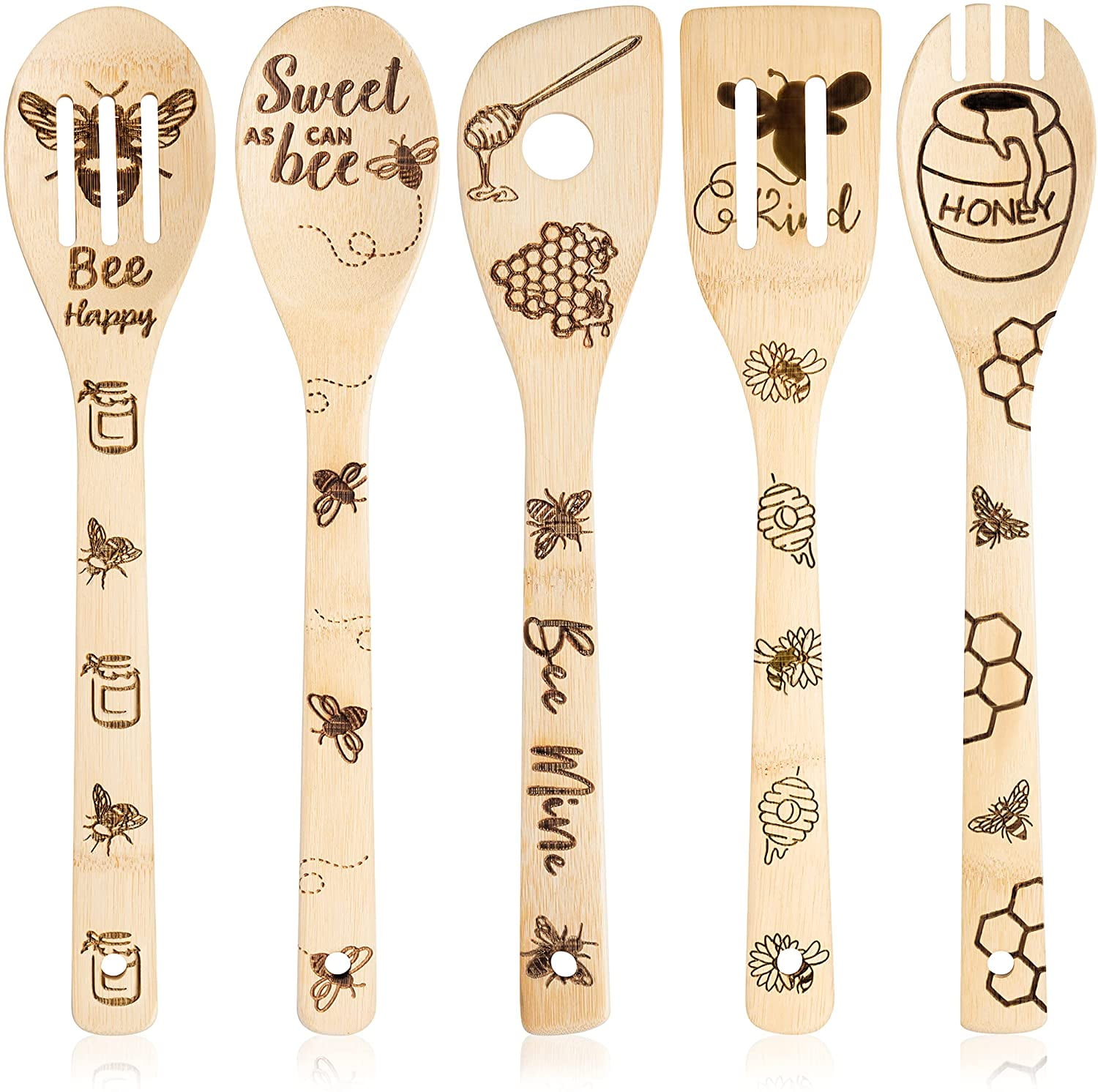 **bee wooden spoons spatula set - 5pcs bee themed cooking utensil ...