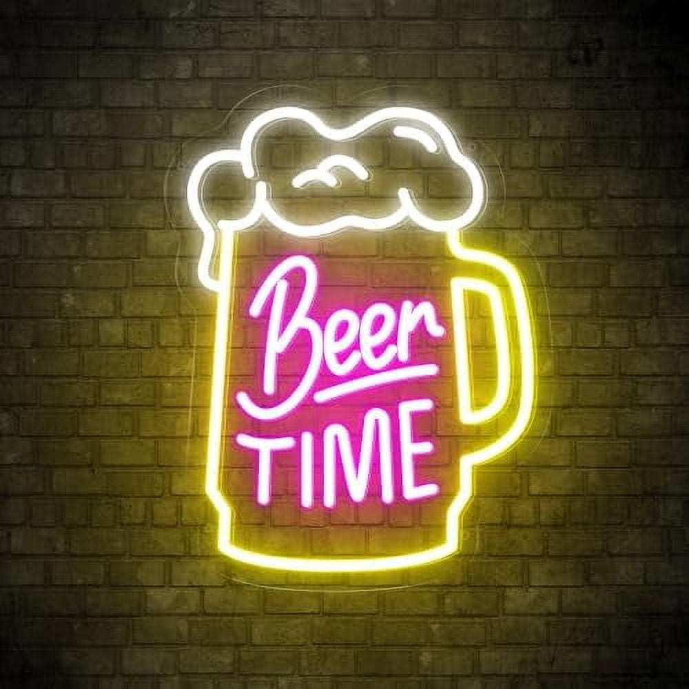 beer time neon sign for home bar wall decor, dimmable led neon lights ...