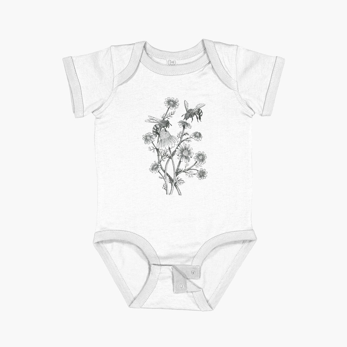 bees and chamomile on honey background Short Sleeve Baby One-Piece ...