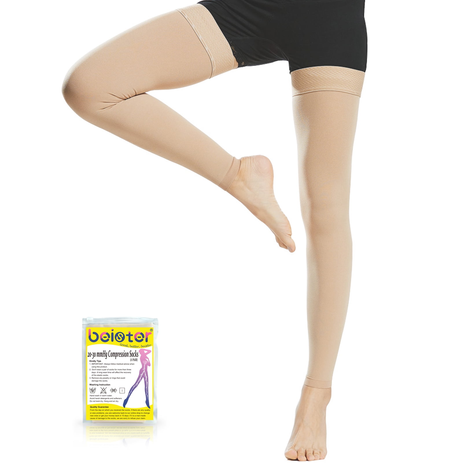 beister Medical Footless Compression Stockings ,20-30 mmHg,Beige ...