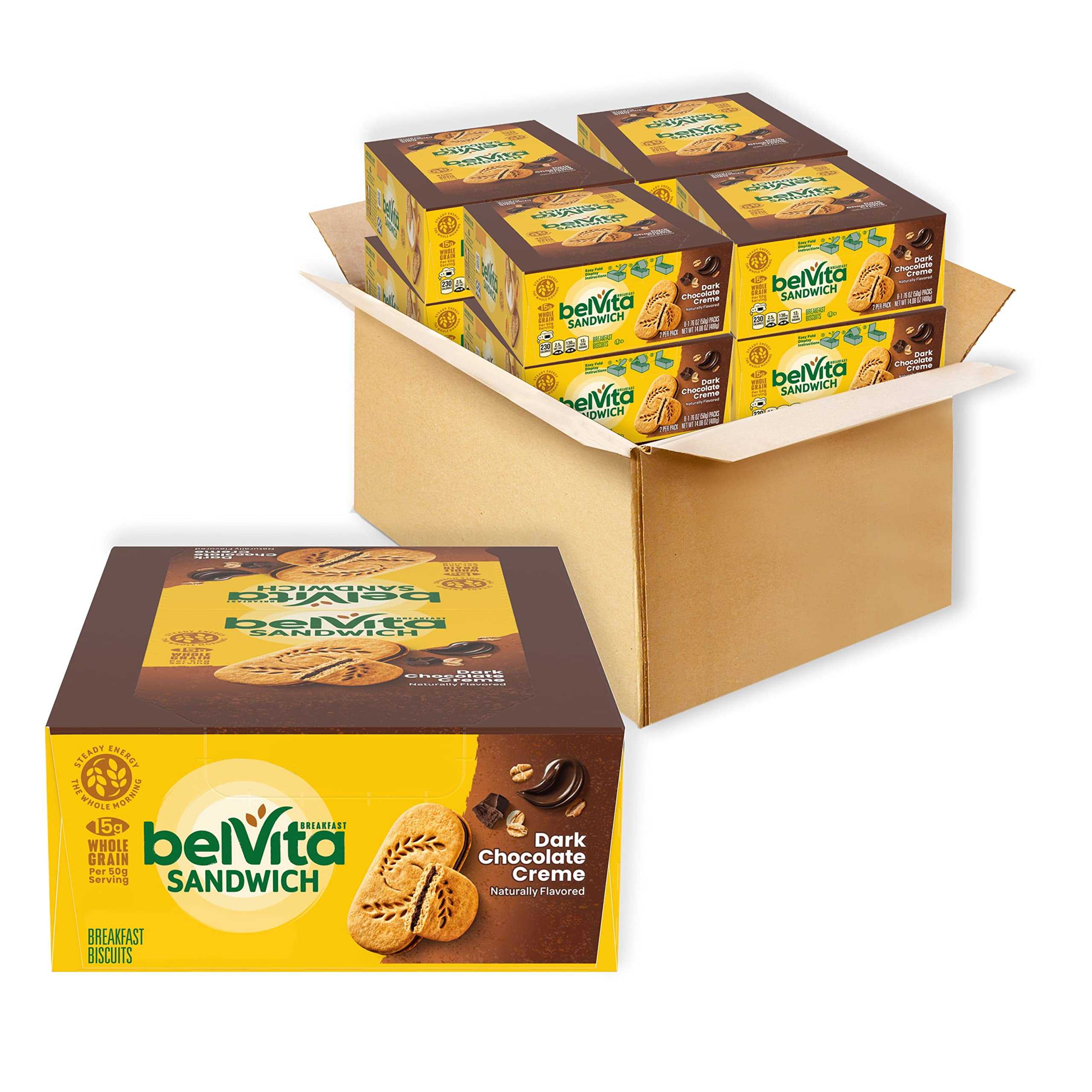 belVita Breakfast Sandwich Dark Chocolate Creme Breakfast Biscuits, 64 ...