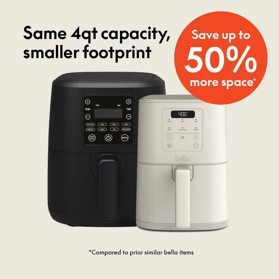 bella 4Qt Slim Air Fryer with EverGood Ceramic Coating, 6 Presets, Auto ...