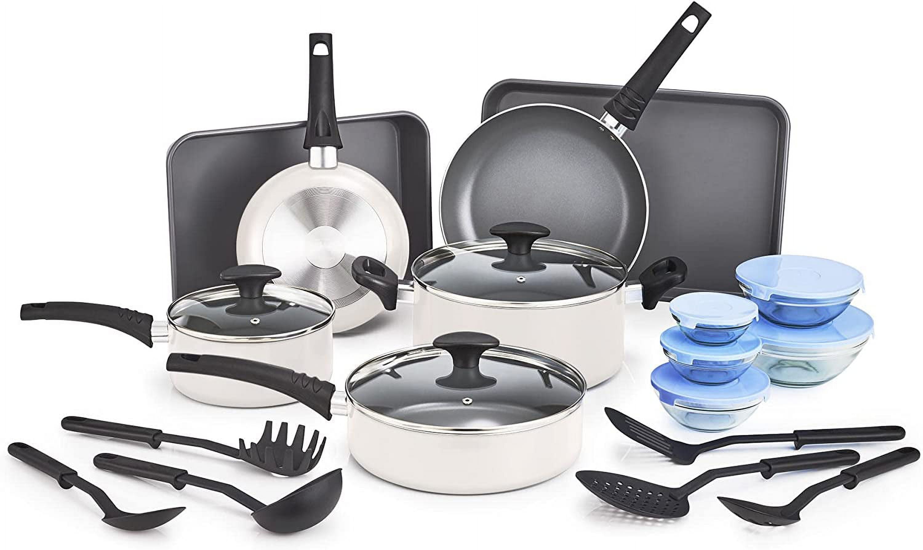 bella Nonstick Cookware Set with Glass Lids - Aluminum Bakeware, Pots ...