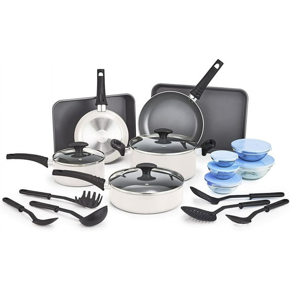 bella Nonstick Cookware Set with Glass Lids - Aluminum Bakeware, Pots ...