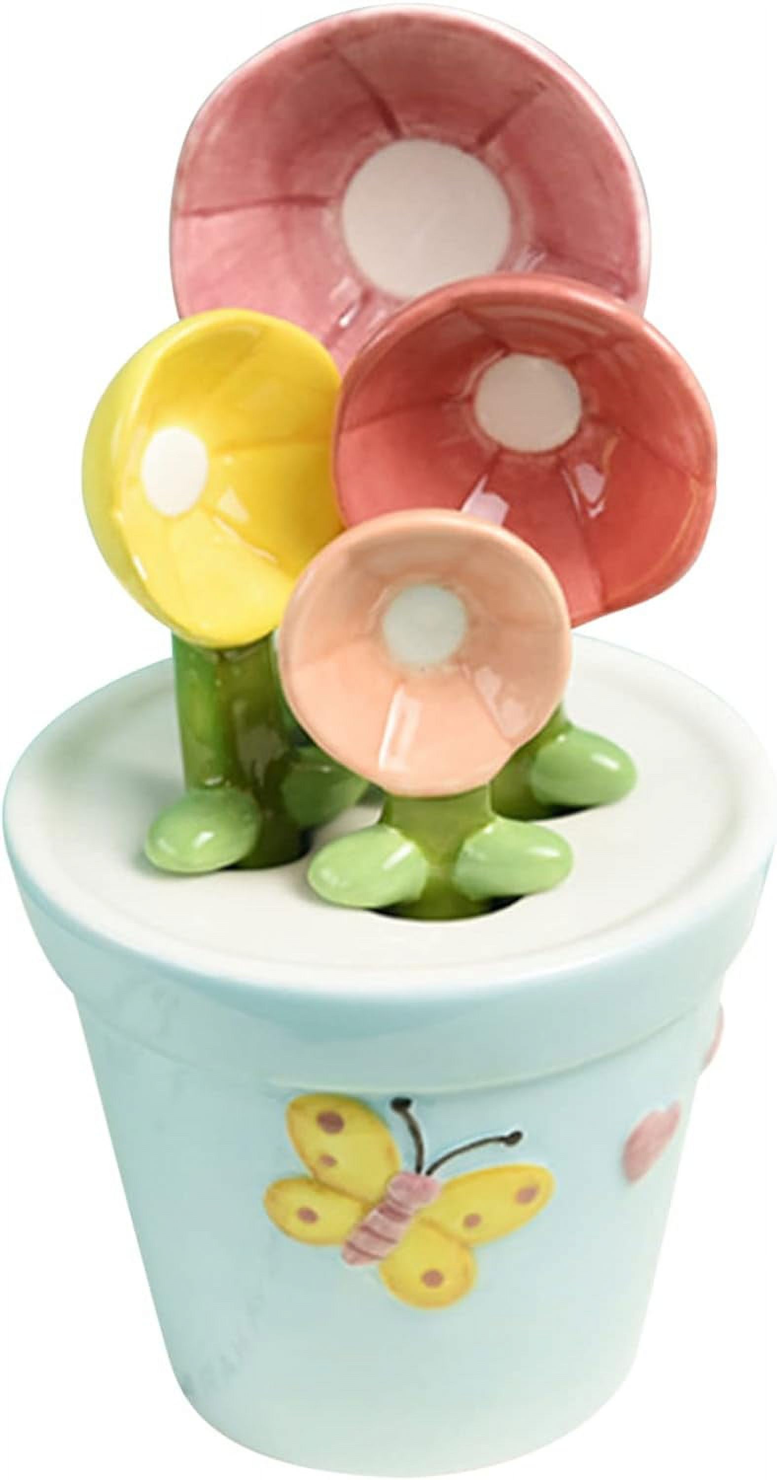 belupai 4Pcs Flower Measuring Spoons with Base,Cute Ceramic Measuring ...