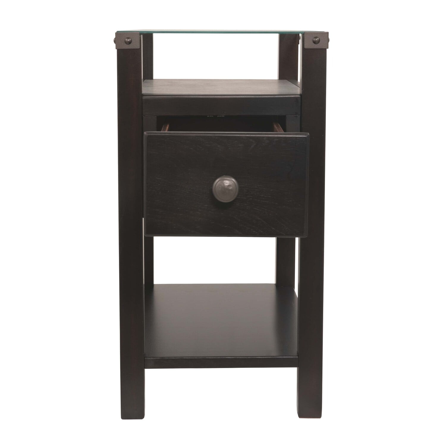 Chair Side End Table With Gliding Drawer and 2 Electrical Ports, Black ...