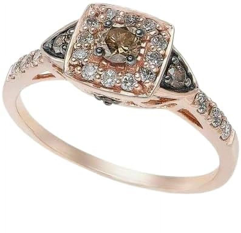 beryl_creation 1.80 Ct Round Cut Brown Diamond Wedding Engagement Halo Ring 14K Rose Gold Plated ...