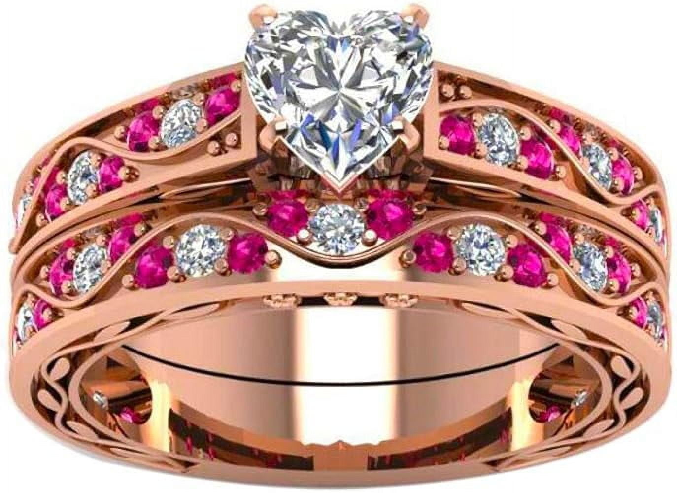 beryl_creation 14K Rose Gold Plated 2 Ct Heart Cut White Diamond & Ruby Wedding Engagement ...