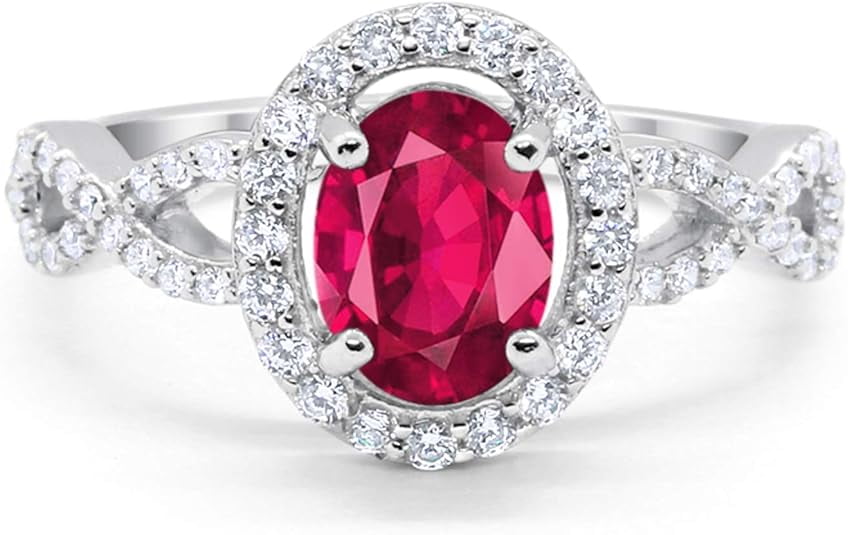 beryl_creation 14K White Gold Plated 1.80 Ct Oval Cut Red Ruby Wedding Engagement Halo Ring 925 ...