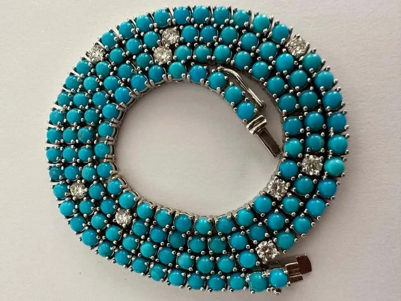 beryl_creation 15 Ctw Round Cut 4 MM Blue Turquoise & Diamond ...