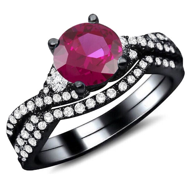 beryl_creation 2.00 Ct Round Cut Red Ruby Wedding Engagement ...
