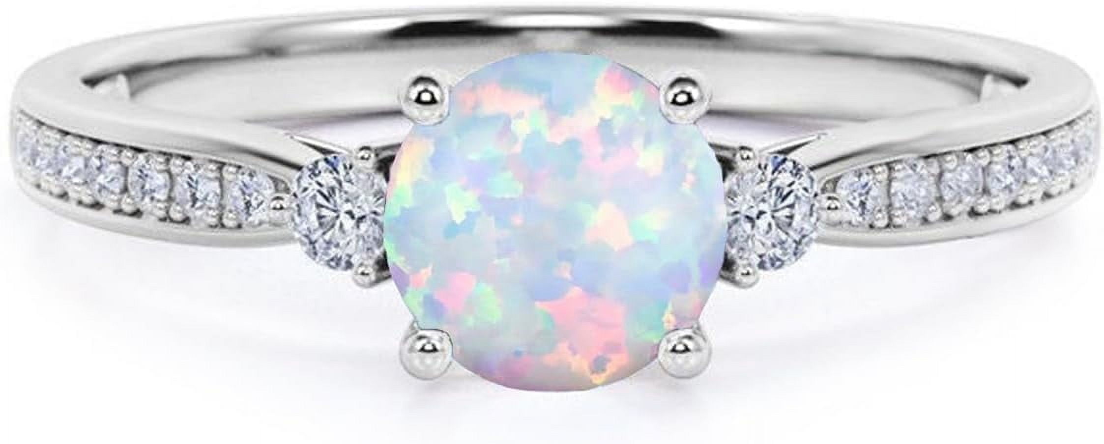 beryl_creation 2.20 Ct Round Cut Fire Opal Wedding Engagement Ring 925 Sterling Silver 14K White ...