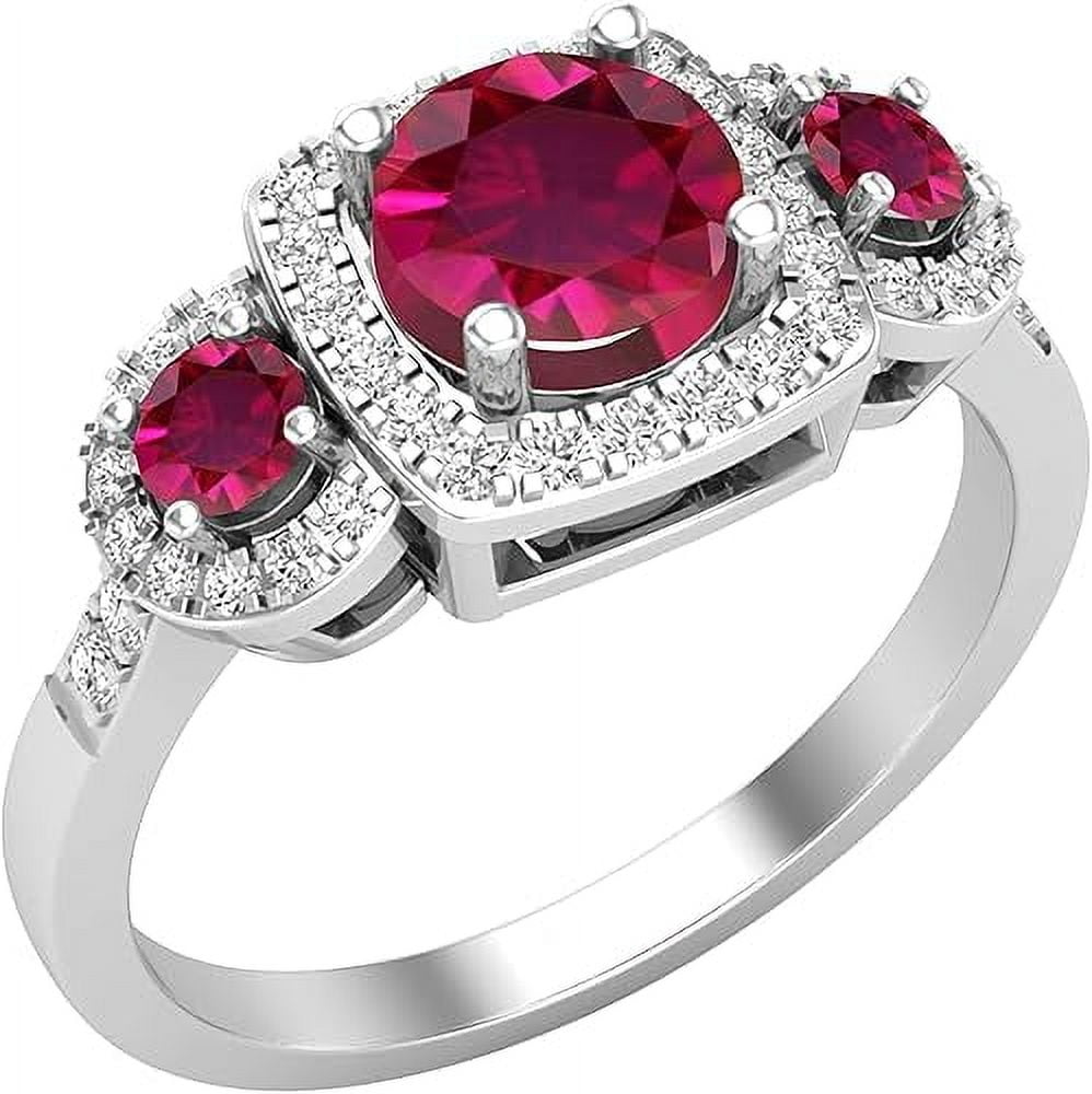 beryl_creation 2.20 Ct Round Cut Red Ruby Wedding Engagement Ring 925 Sterling Silver 14K White ...