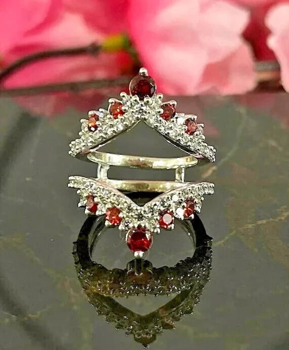 beryl_creation 2.35 Ct Round Cut Red Garnet Wedding Engagement Enhancer Guard Wrap Ring 925 ...