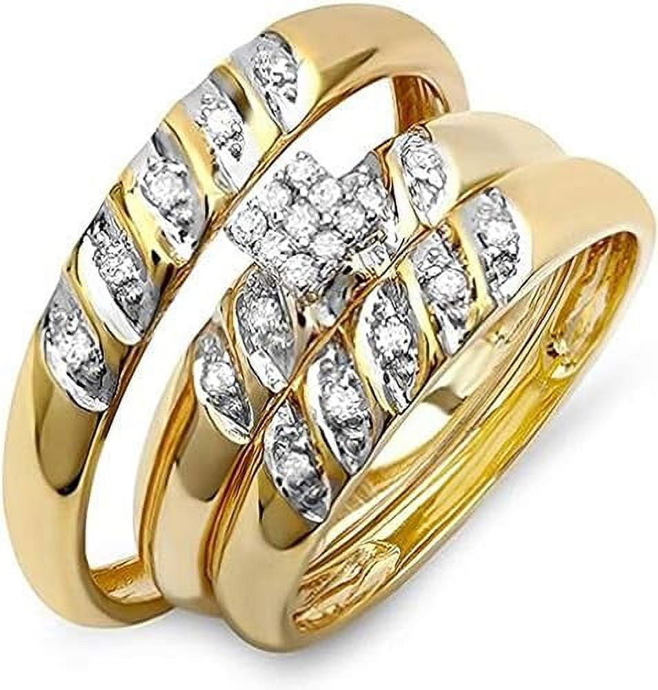 beryl_creation 2.65 Ct Round Cut White Diamond Wedding Engagement Cluster Band Trio Ring Set 925 ...