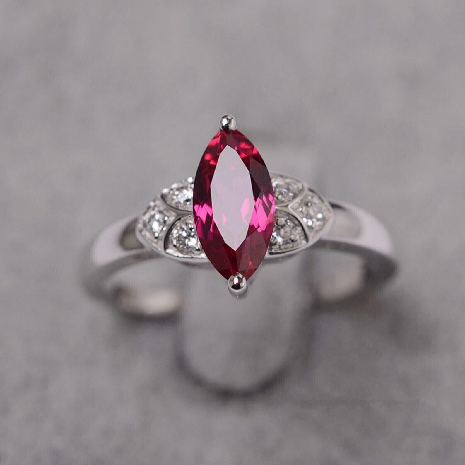 beryl_creation 2Ct Marquise Cut Red Ruby Wedding Engagement 14K Yellow ...